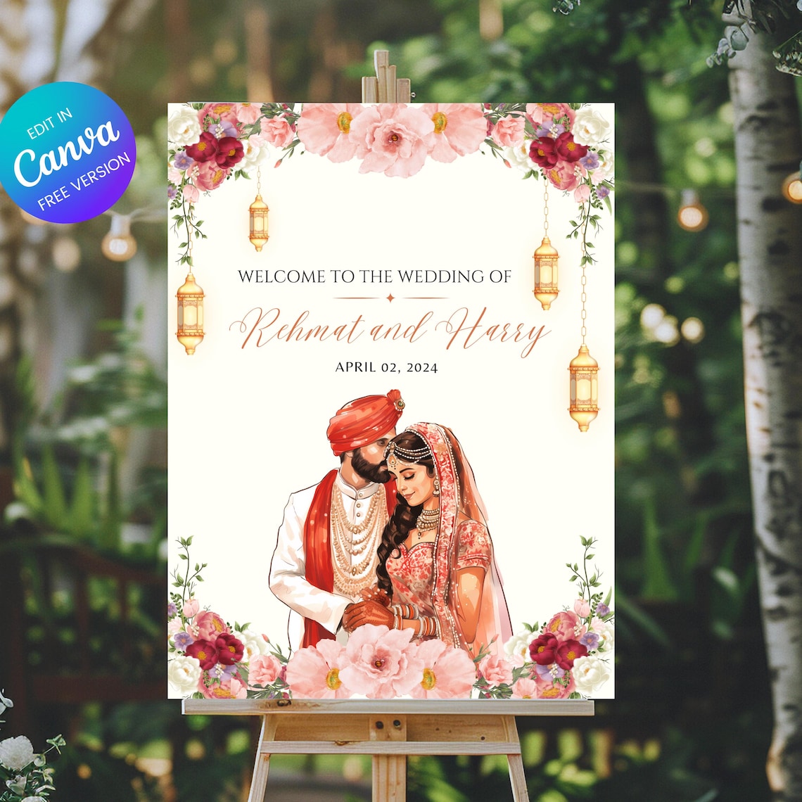 Punjabi Wedding Welcome Sign, Customizable Canva Template,indian ...