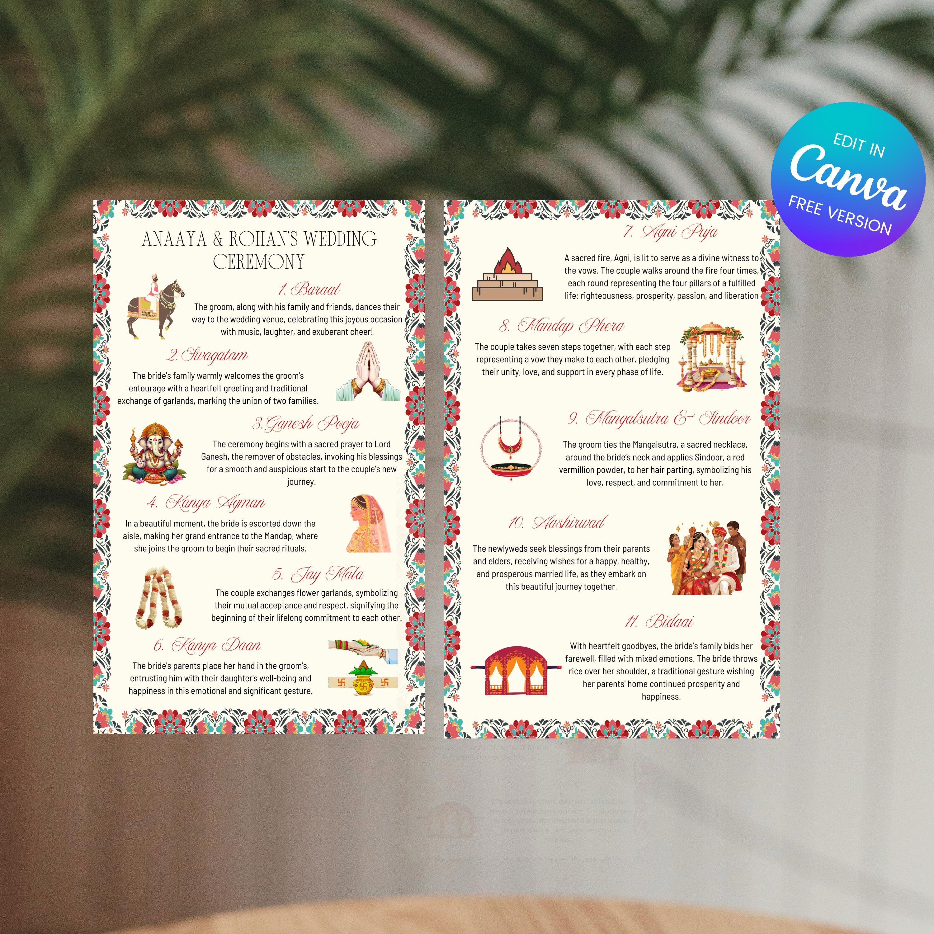 Elegant Floral Border, Hindu Wedding Program, Editable Gujarati ...
