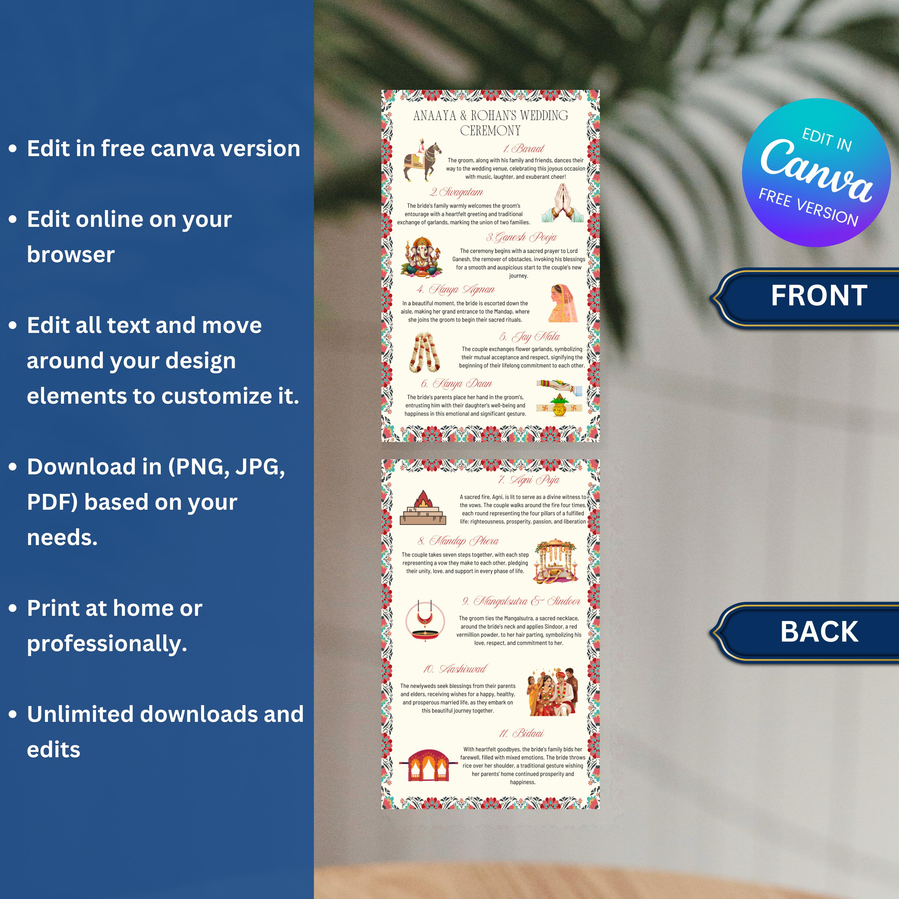 Elegant Floral Border, Hindu Wedding Program, Editable Gujarati ...