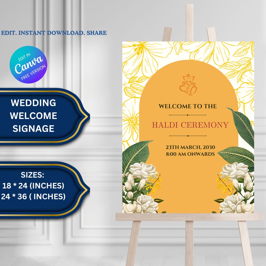 Haldi Ceremony Welcome Sign, Customizable Canva Template, Traditional ...