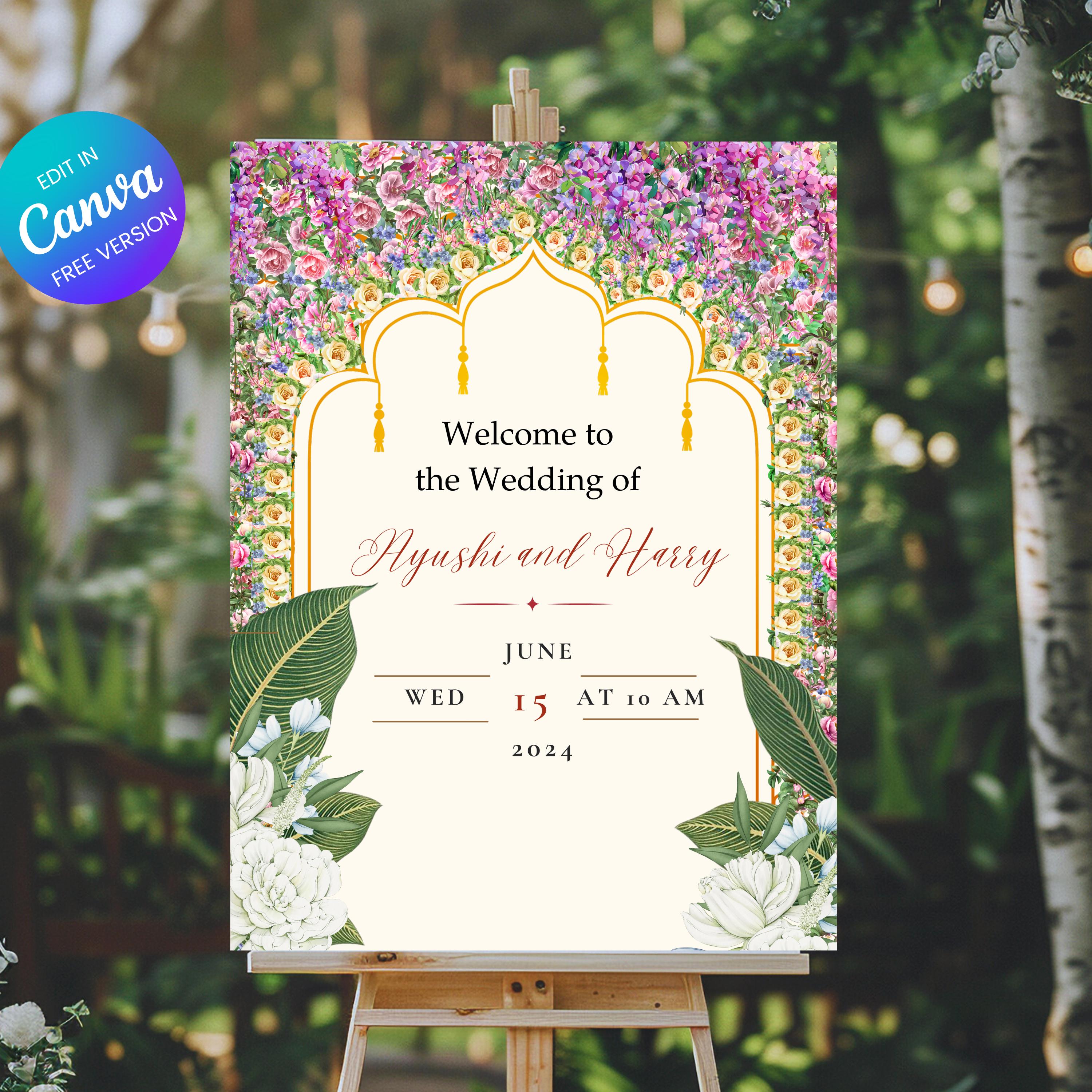 Colorful Floral Archway Wedding Welcome Sign, Customizable Canva ...