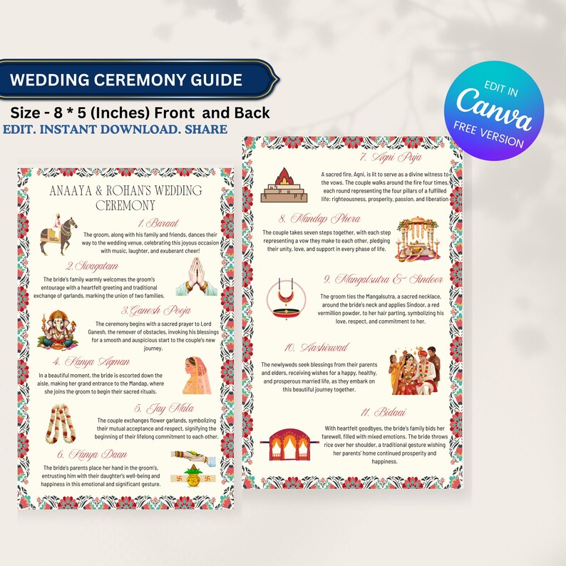 Elegant Floral Border, Hindu Wedding Program, Editable Gujarati ...