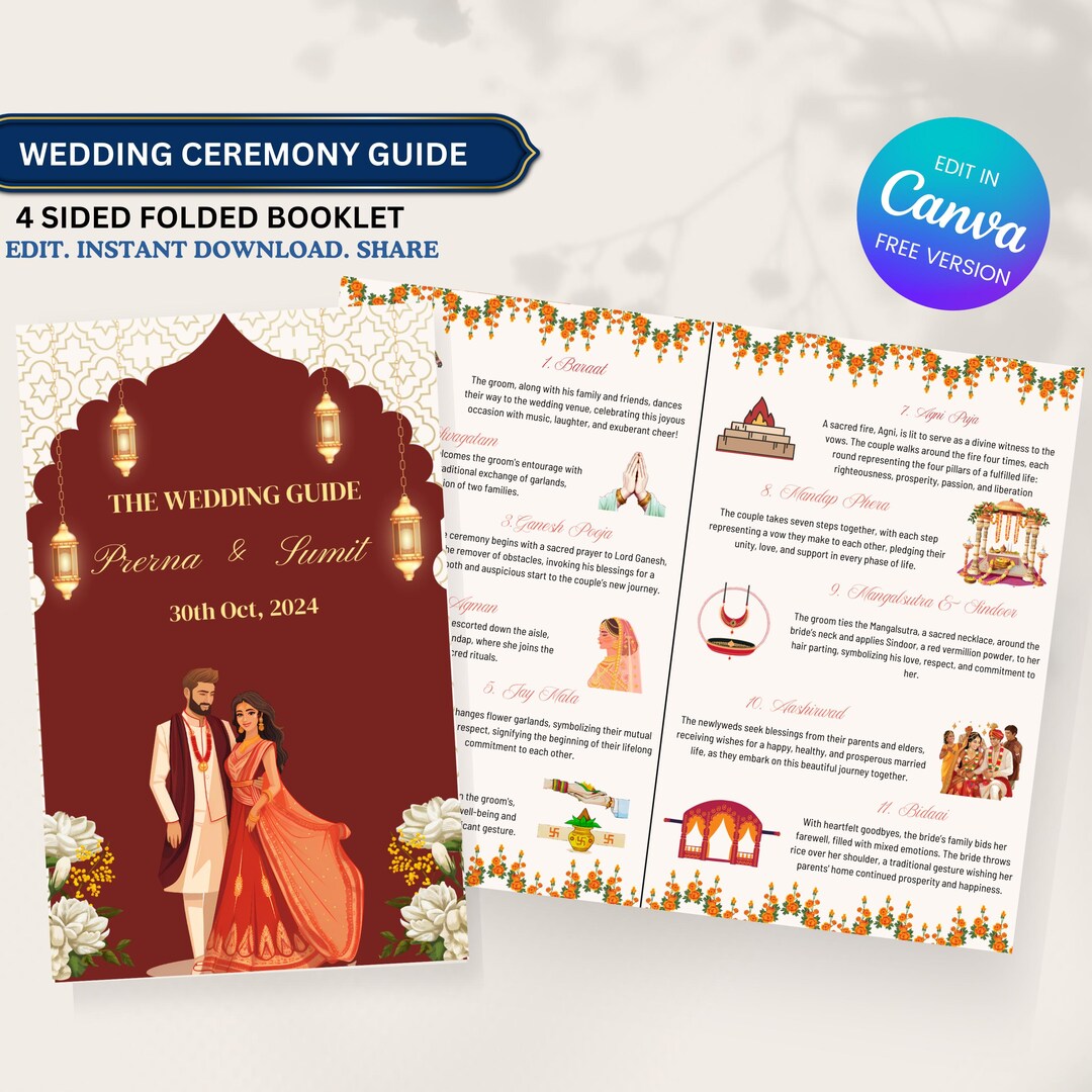 Gujarati and Hindu Wedding Program, Traditional Hindu Template ...