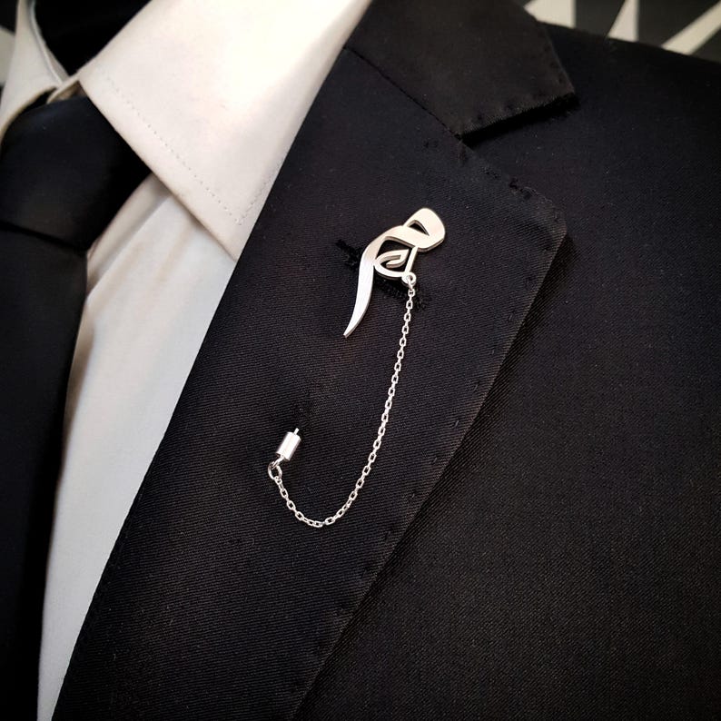 925k Silver Arabic Letter Double Letter Brooch for Men and Women - Etsy