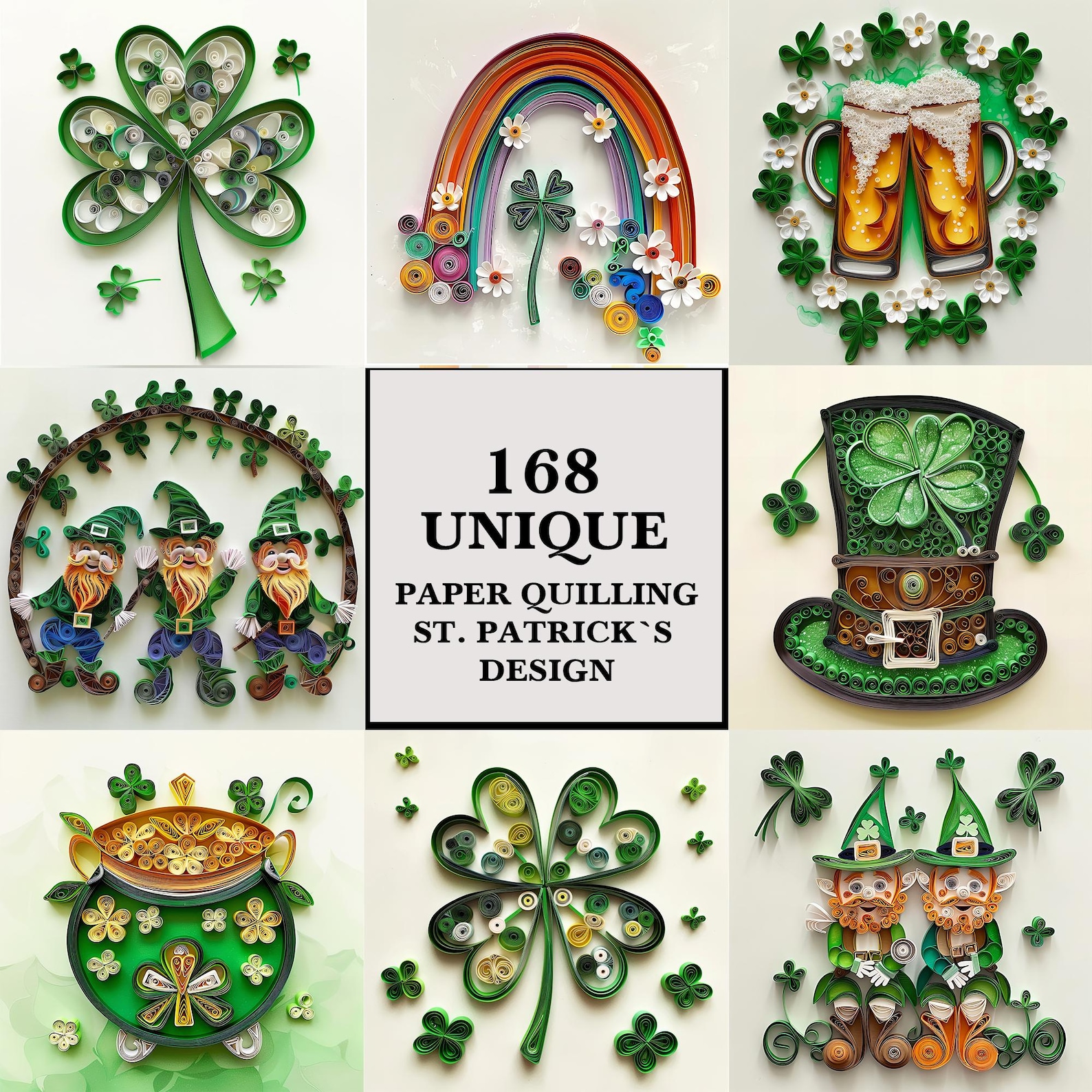 St. Patrick's Day Quilling Design, Shamrock Paper Art, Irish Lucky ...
