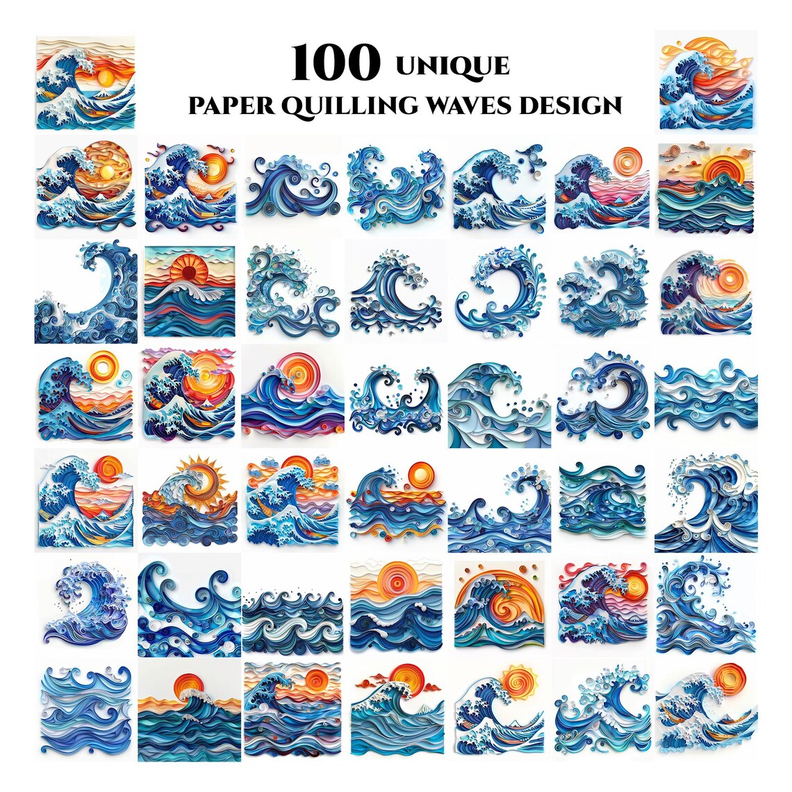 Quilled Waves Paper Design, Unique Water Art Paper Quilling, Journal ...