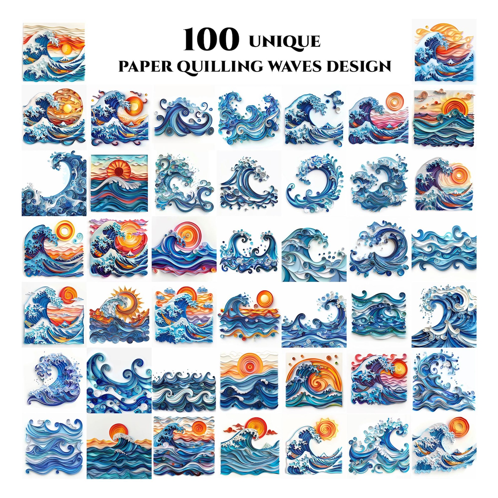 Quilled Waves Paper Design, Unique Water Art Paper Quilling, Journal ...