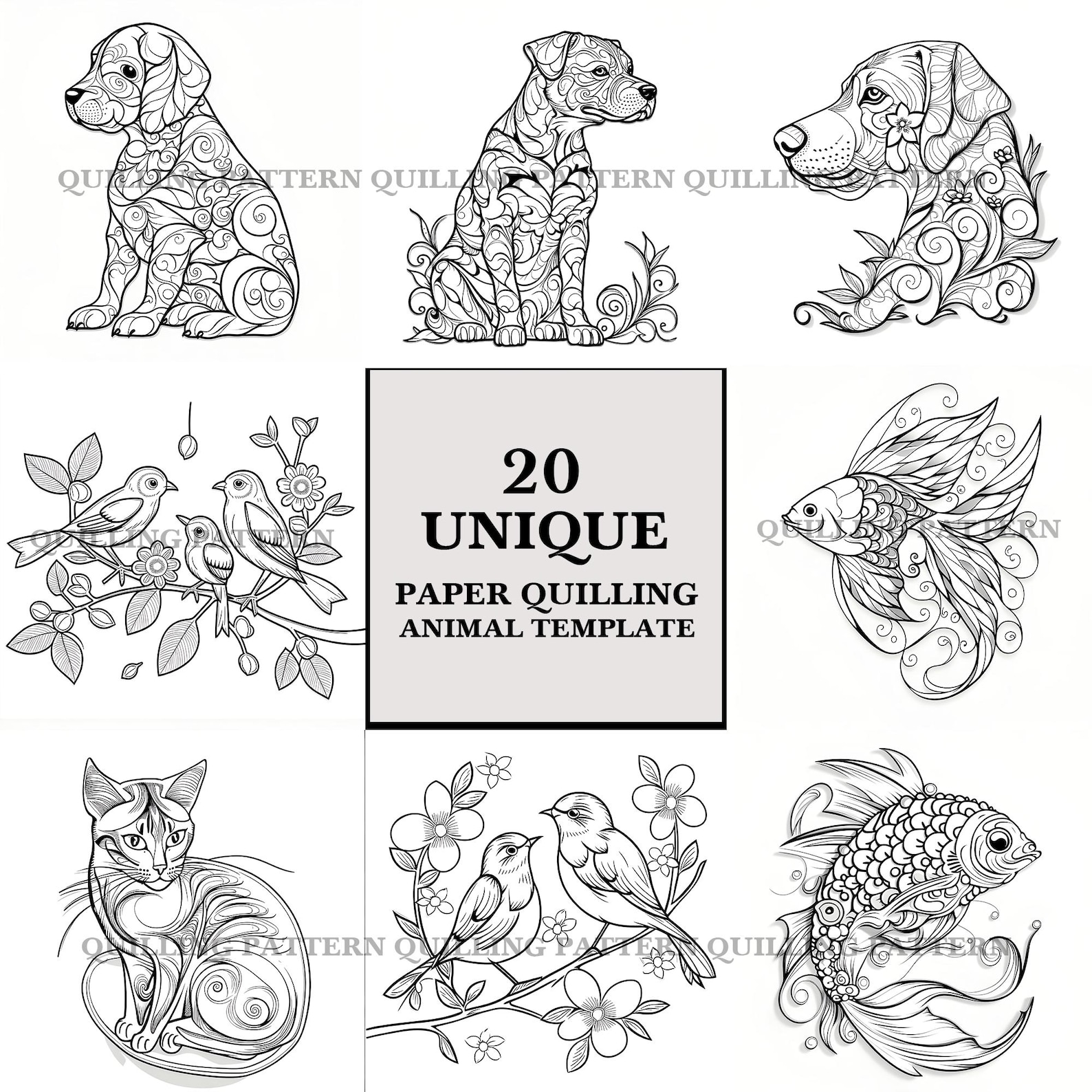 Quilling Animals Template: Paper Quilling Pattern, Coloring Page ...