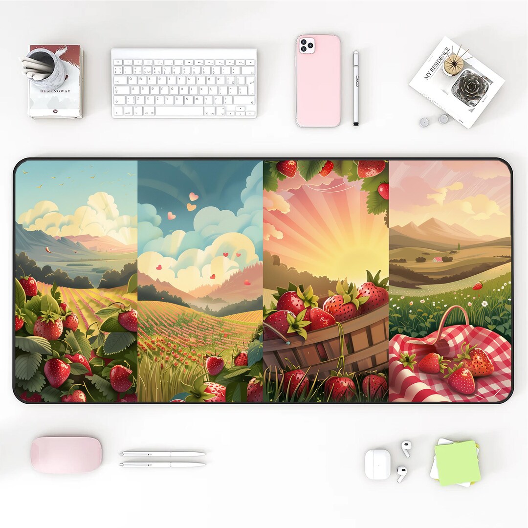 Strawberry Desk Mat, Fruit Office Decor, Red Berry Mouse Pad, Cute Work ...