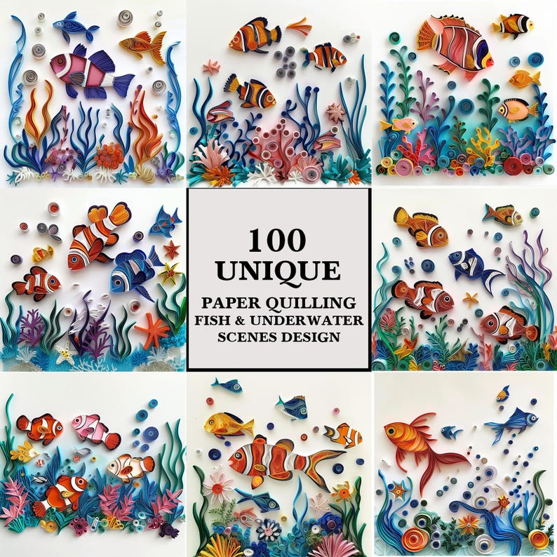 Paper Quilling Fish Clipart: Ocean Scene, Handmade Style (JPG Download ...