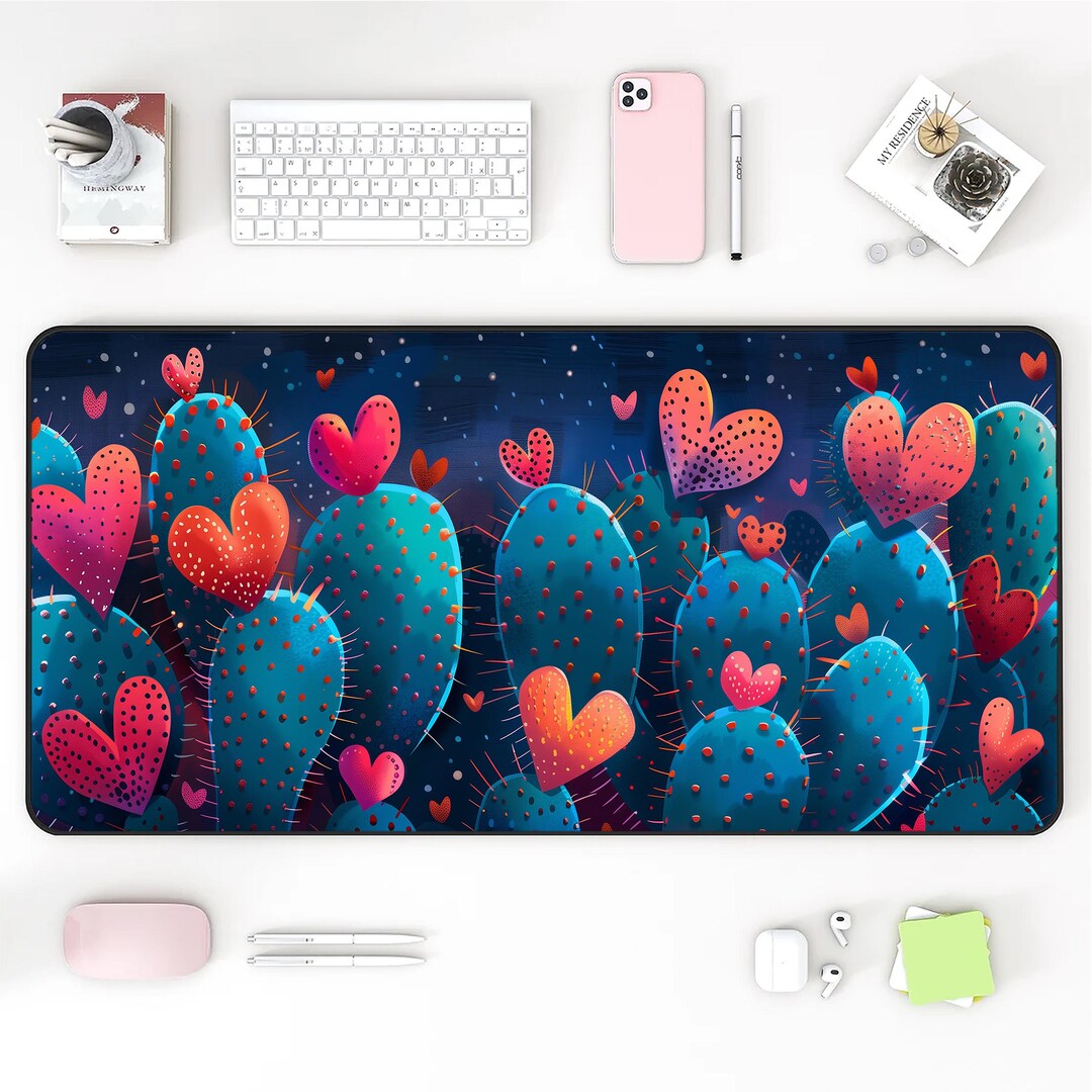 Cactus Desk Mat: Heart Plant Mouse Pad, Plant Lover Gift - Etsy