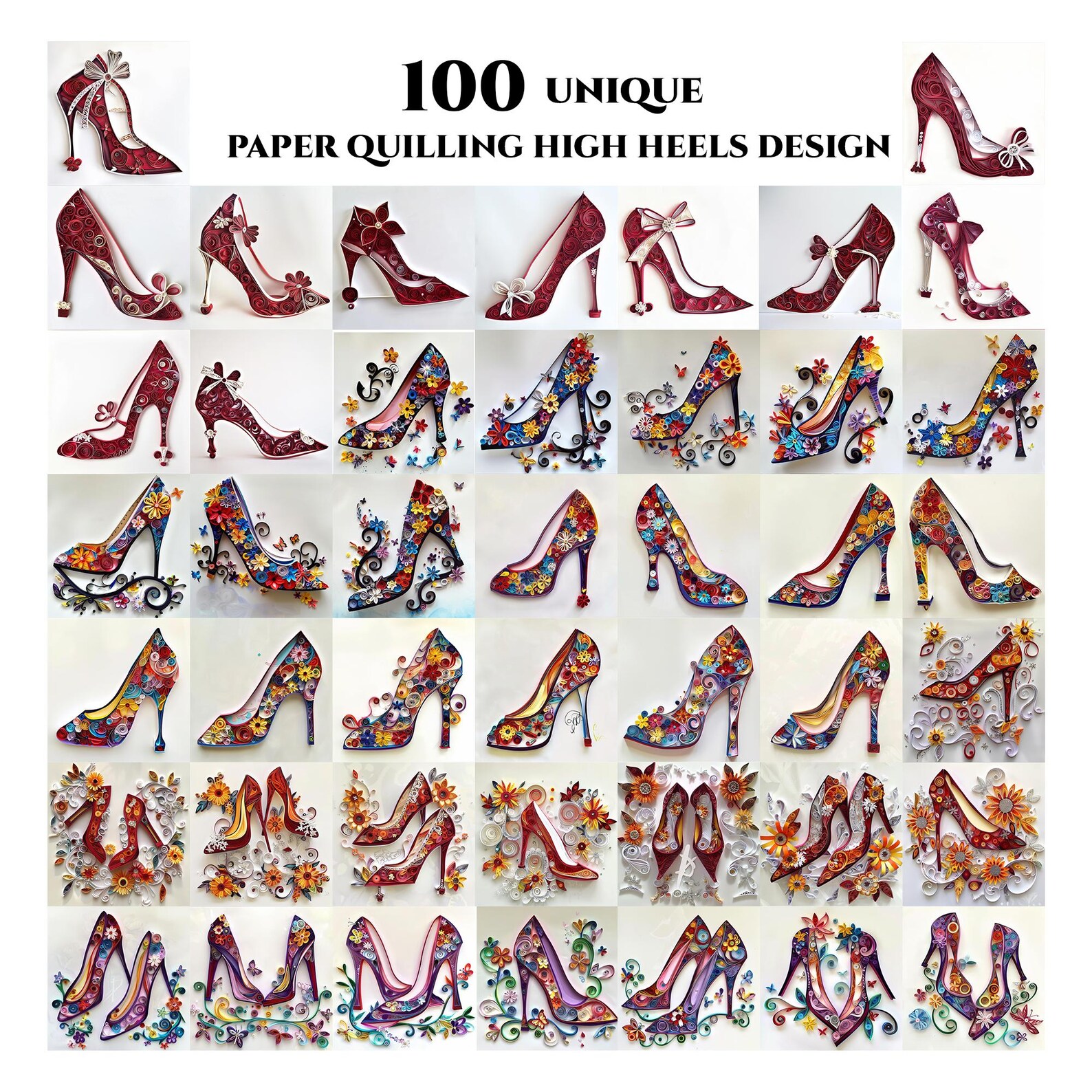 Paper Quilling High Heels Clipart: Elegant Fashion JPG Prints (digital ...