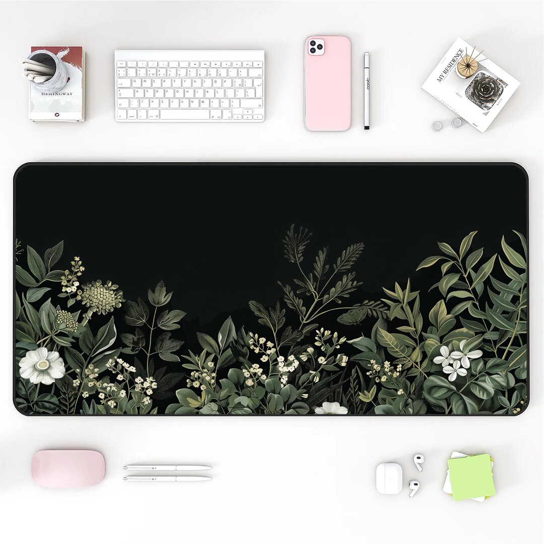 Botanical Floral Desk Mat: Nature-inspired Office Mouse Pad, Plant ...