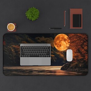Full Moon Desk Mat, Moon Desk Mat, River Desk Mat Night Desk Mat Full ...