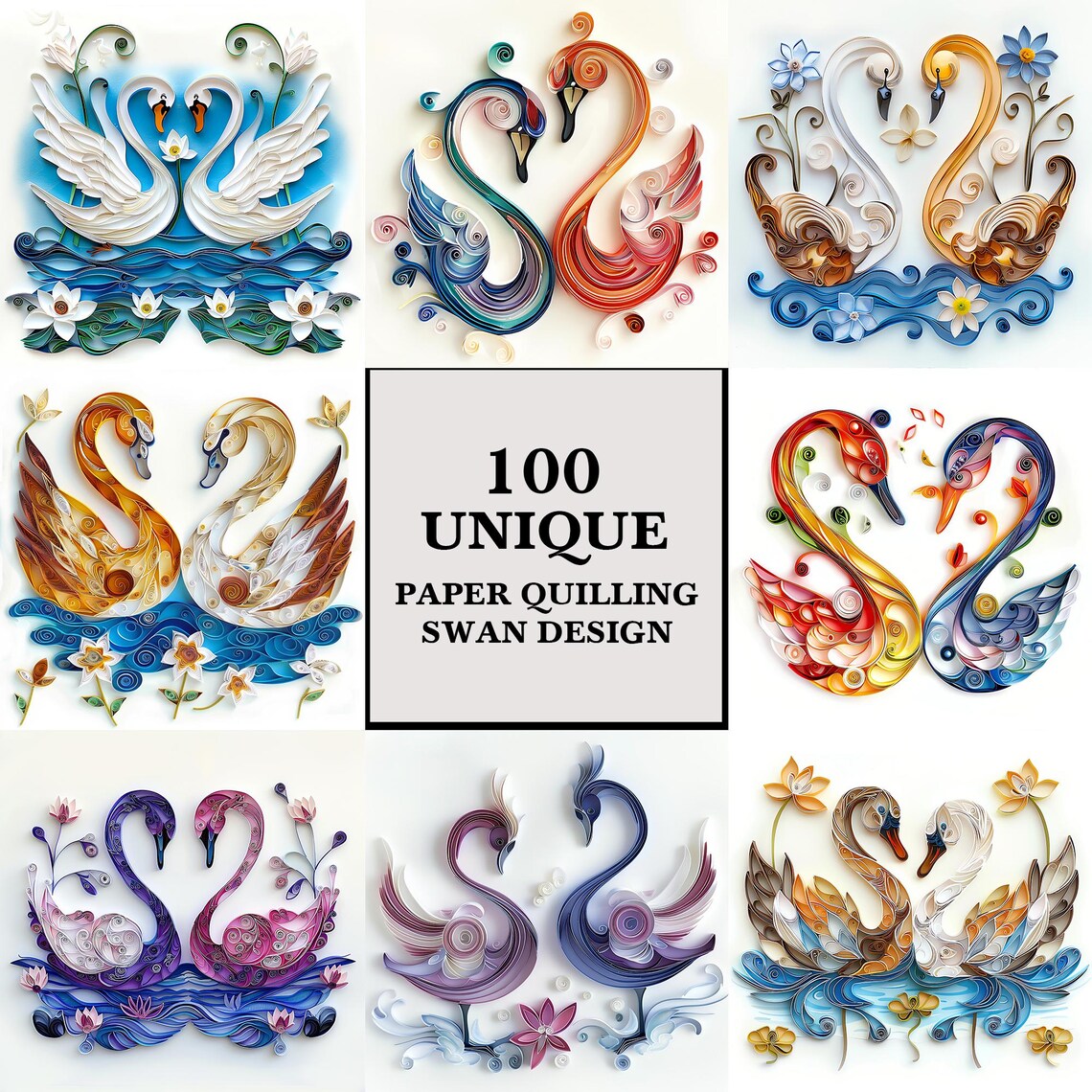 Swan Quilling Clipart: Valentine's Day Paper Art (digital Download, JPG ...