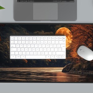 Full Moon Desk Mat, Moon Desk Mat, River Desk Mat Night Desk Mat Full ...