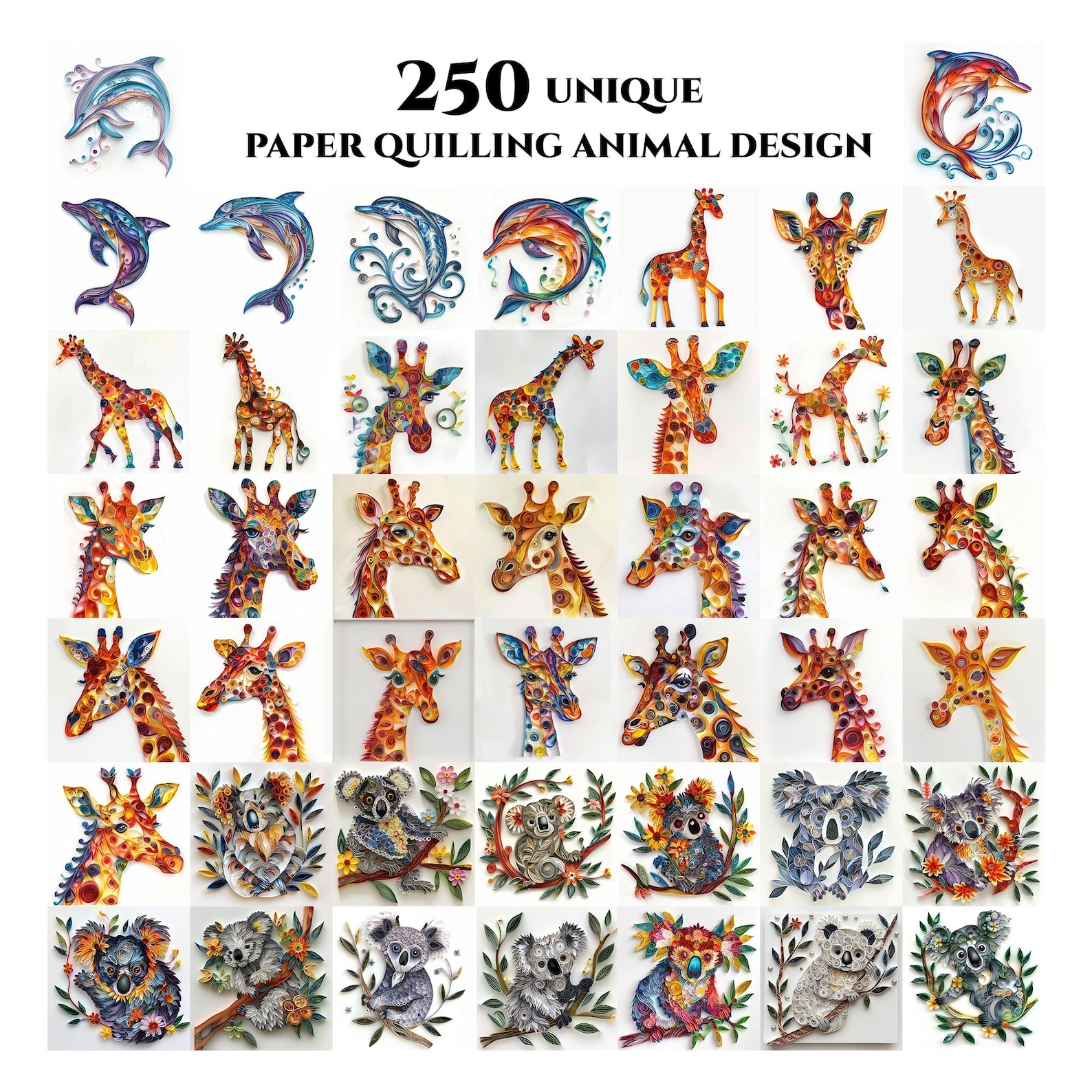 All in Animal Quilling Designs, 250 Design 25 Each Animal, Digital ...