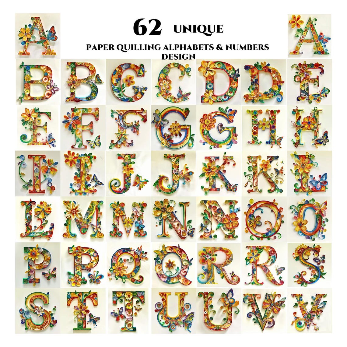 Quilled Alphabet & Number Clipart: Paper Quilling Images (digital ...