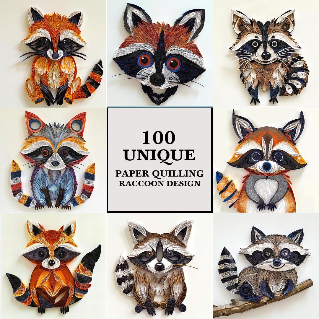 100 Unique Paper Quilling Raccoon Designs, Digital Raccoon Paper Art ...