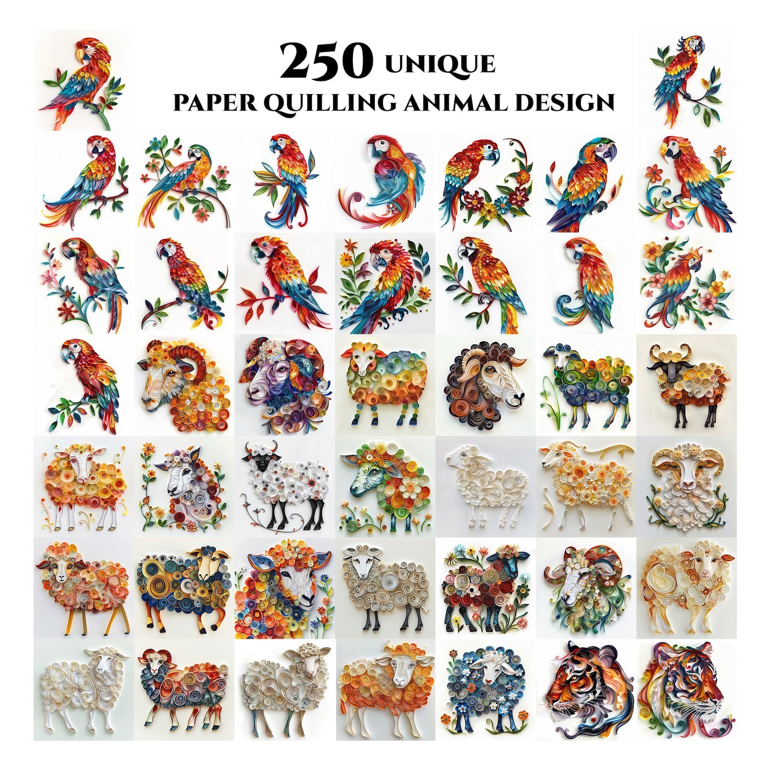 All in Animal Quilling Designs, 250 Design 25 Each Animal, Digital ...