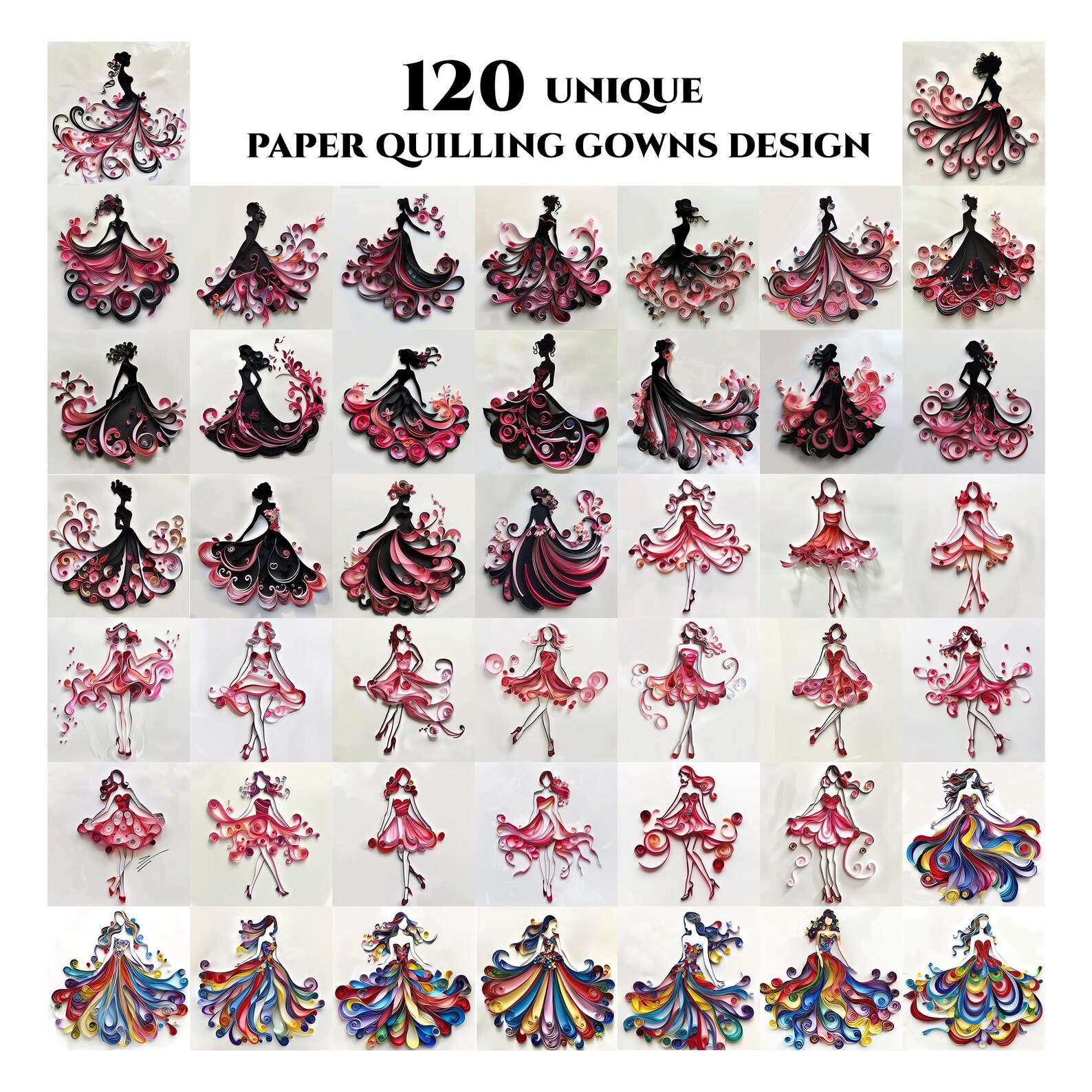 Paper Quilling Gown Clipart: Elegant Dress Images for DIY Crafts (JPG ...