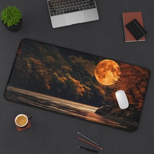 Full Moon Desk Mat, Moon Desk Mat, River Desk Mat Night Desk Mat Full ...