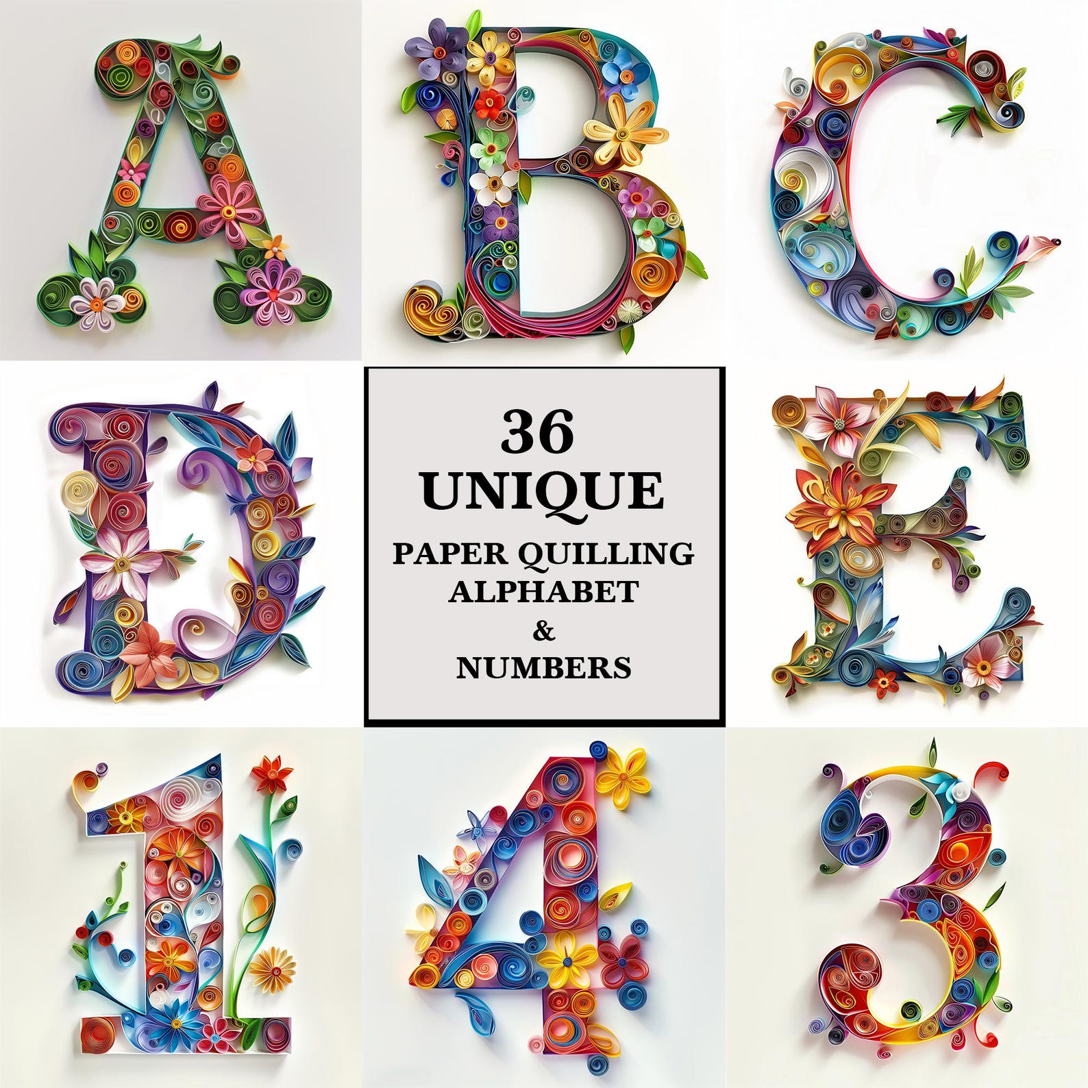 Quilled Alphabets and Number Design Template, Unique Alphabet Paper ...