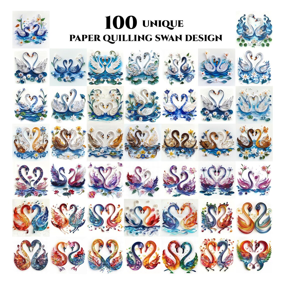 Swan Quilling Clipart: Valentine's Day Paper Art (digital Download, JPG ...