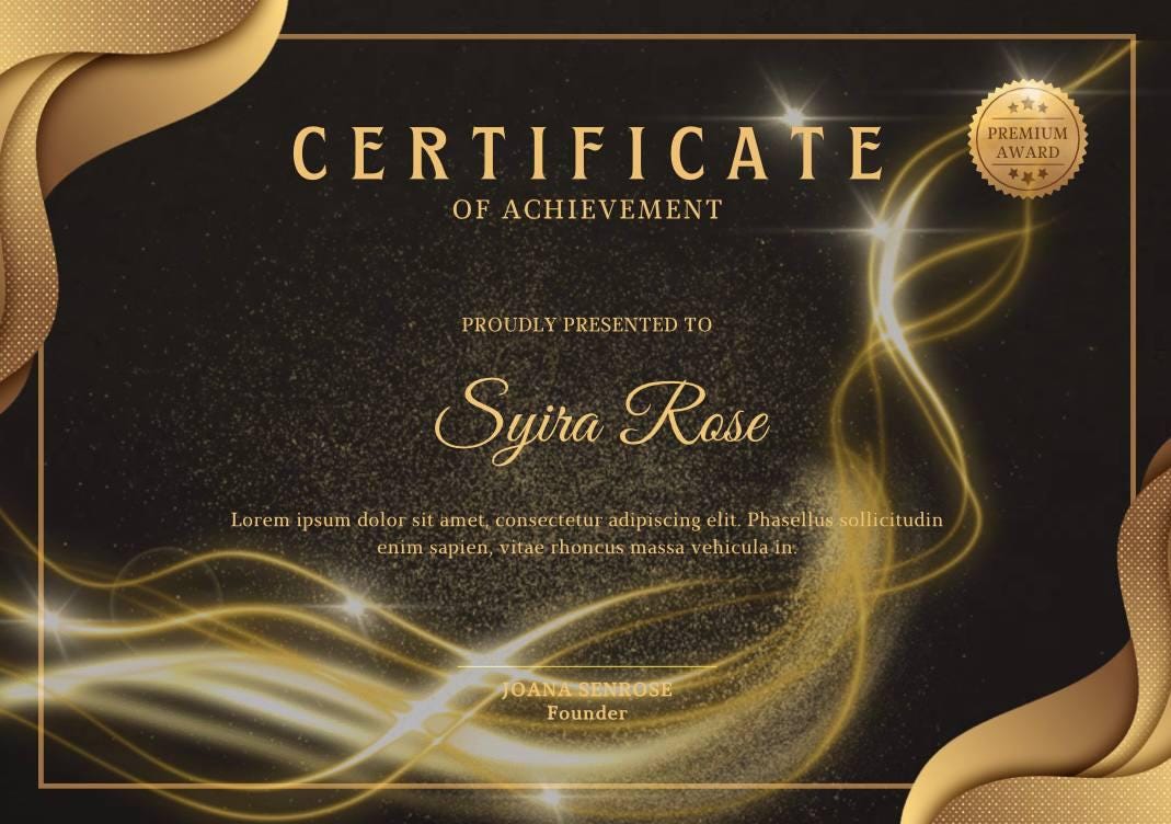 Elegant Editable Gold Certificate Template | Canva Design for Awards ...