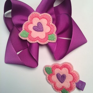 Pink Flower Heart Embroidered Felt Applique - Etsy