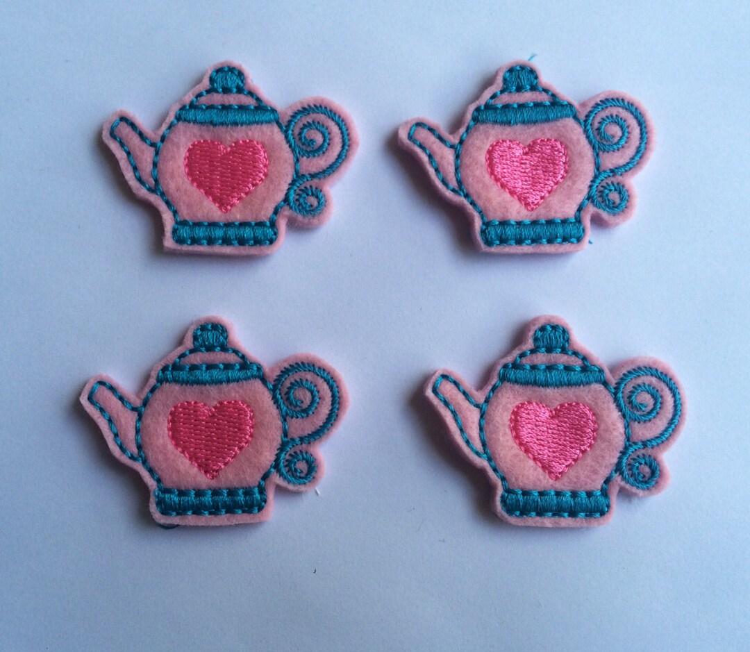 Pink Teapot Tea Party Embroidered Felt Applique - Etsy