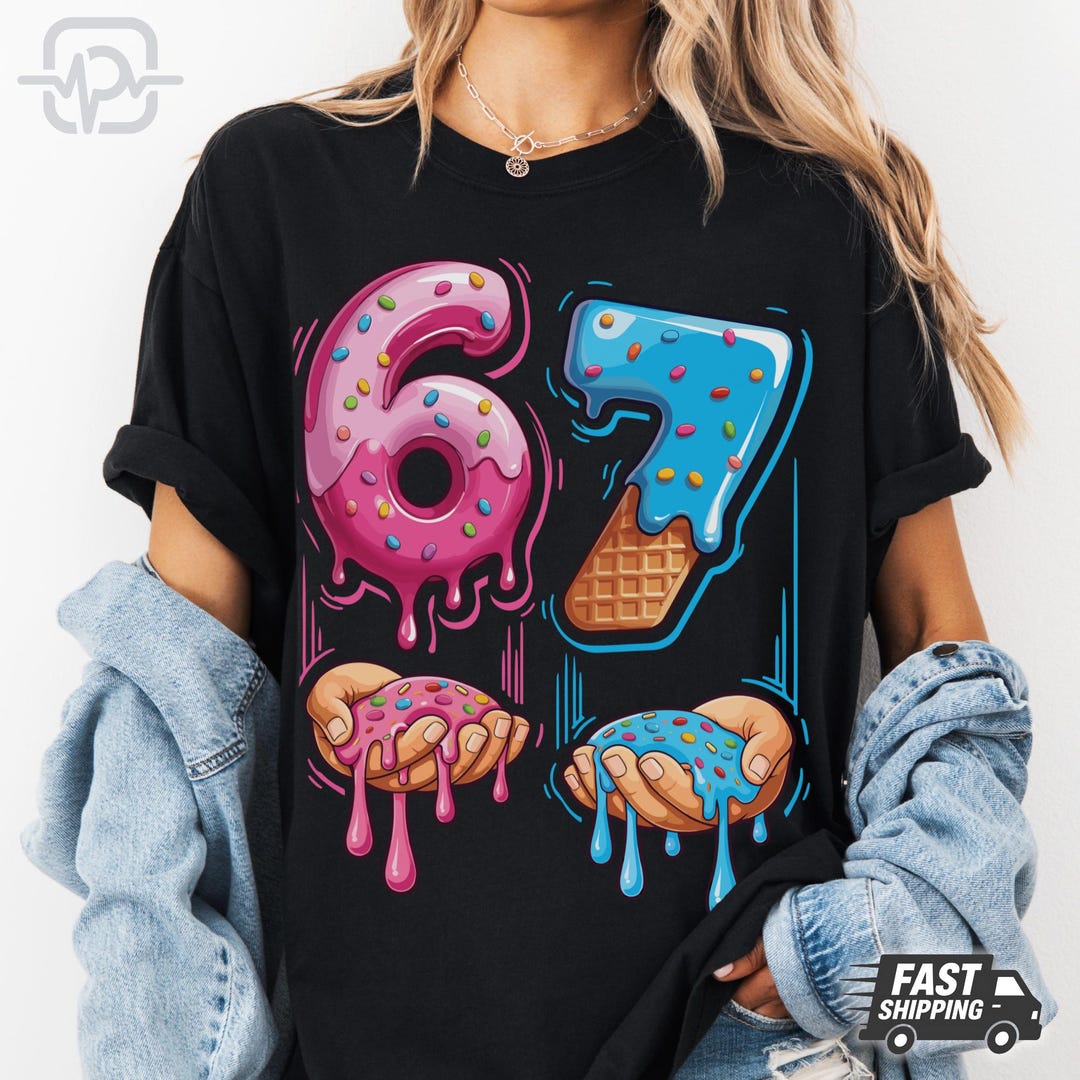 Funny 67 Donut Ice Cream Shirt, Cute Six Seven Viral Gen Alpha Slang ...