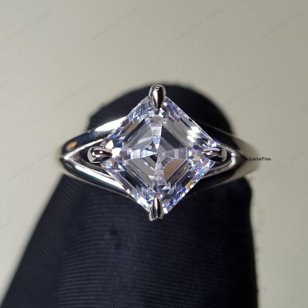 Unique Split Shank Bridal Ring, Asscher Cut Moissanite Wedding Ring ...