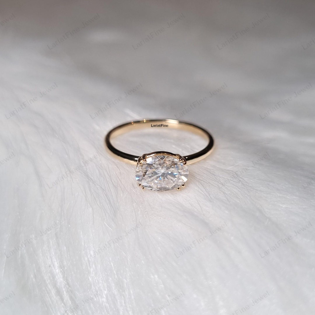 East West Diamond Ring, Oval Cut Moissanite Engagement Ring, Double ...