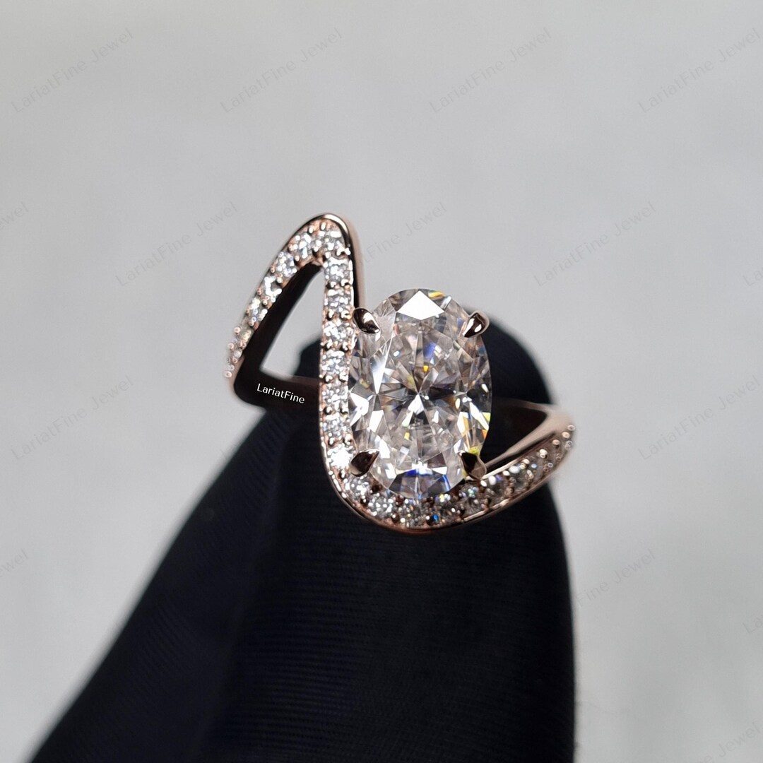 Antique Bypass Shank Engagement Ring, Oval Cut Moissanite Diamond ...