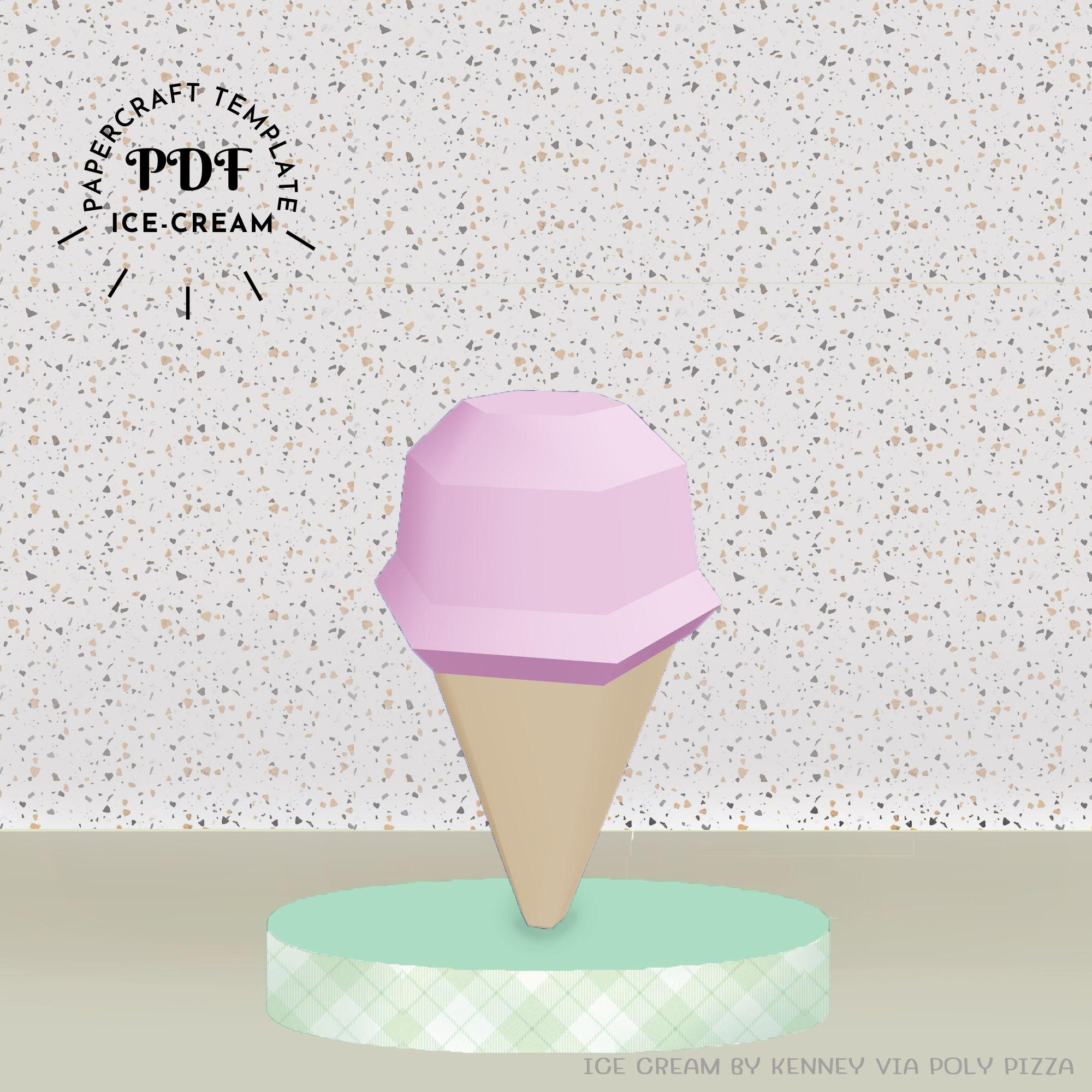 Easy 3D Low Poly Ice Cream Papercraft Template Kids Craft Elementary ...