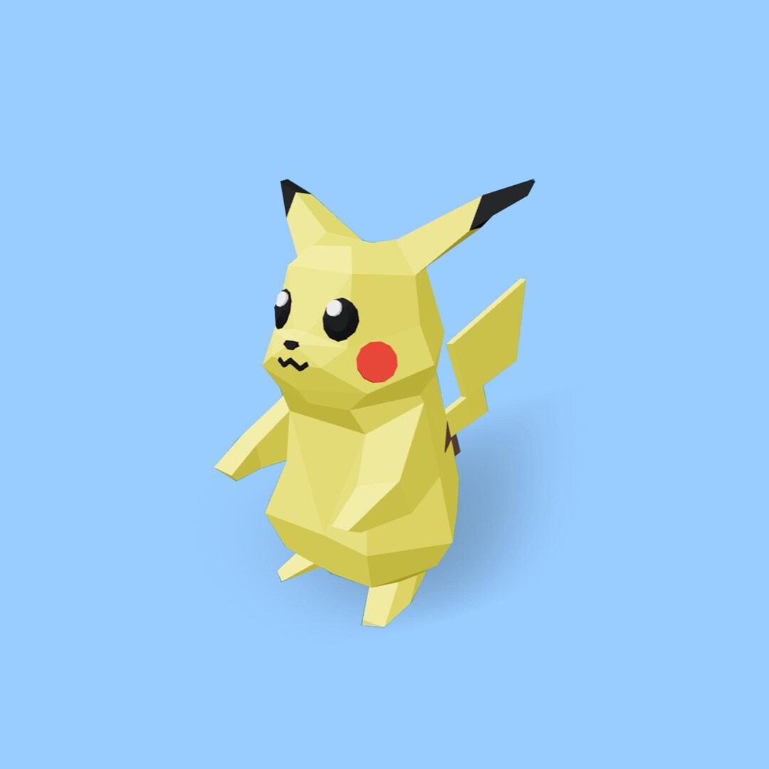 3D Low Poly Pikachu Papercraft Digital Template School Project - PDF ...