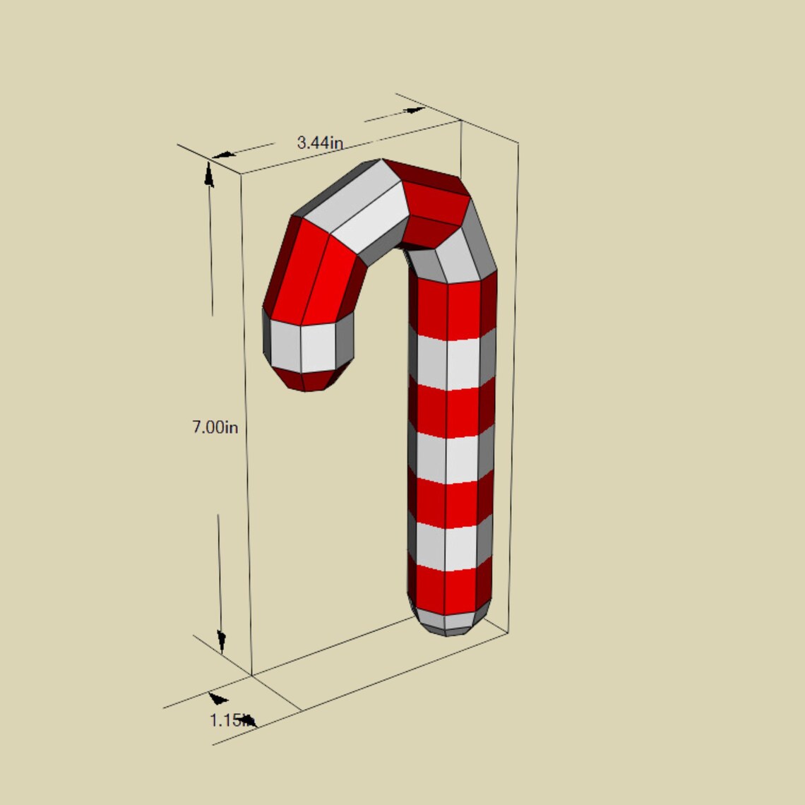 Easy DIY Candy Cane Papercraft Template Low Poly Model Christmas Decor ...