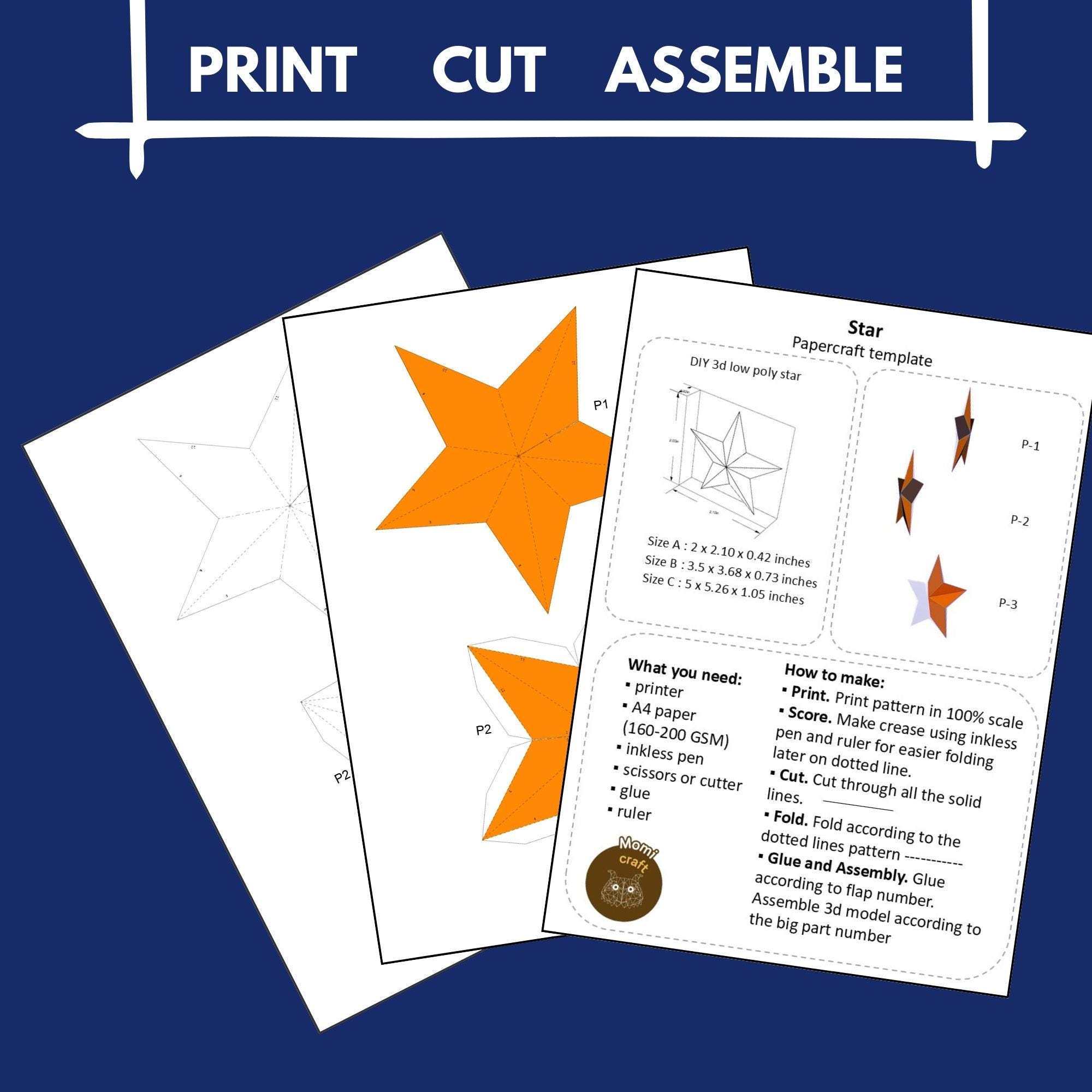 Easy DIY Stars Papercraft Template, 3D Low Poly, Pdf Download - Etsy