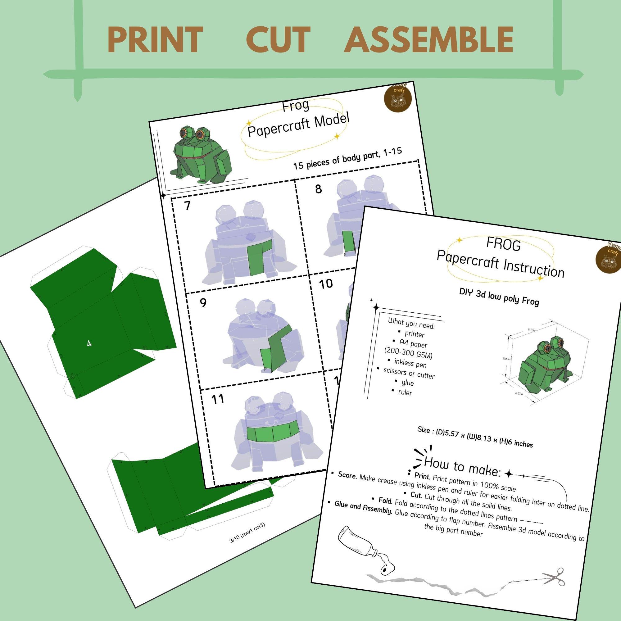 3D Low Poly Frog Papercraft Digital Template School Project - PDF ...