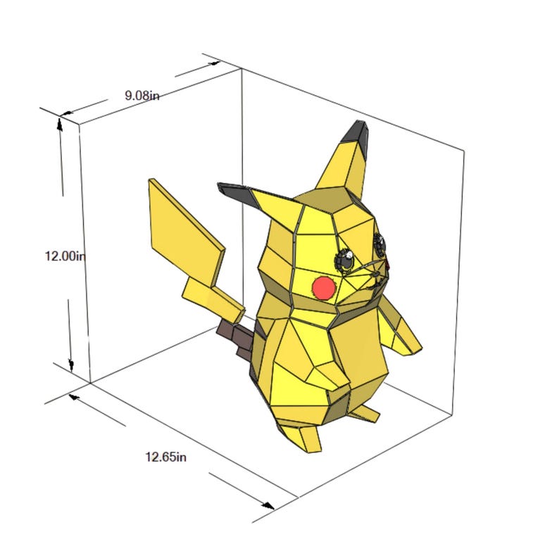 3D Low Poly Pikachu Papercraft Digital Template School Project - PDF ...