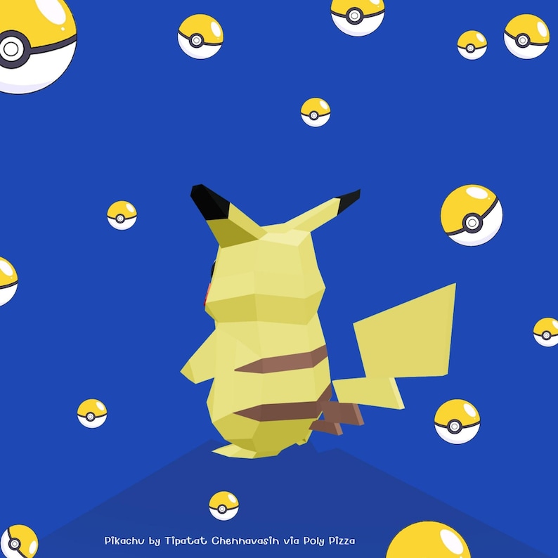 3D Low Poly Pikachu Papercraft Digital Template School Project - PDF ...