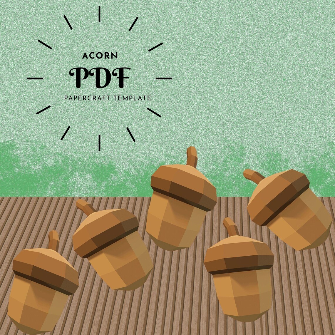 DIY 3D Low Poly Acorn Papercraft Template Christmas Decor PDF Download ...