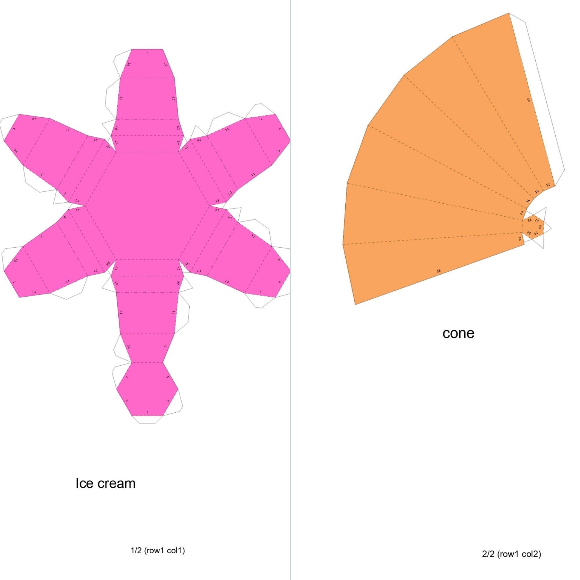 Easy 3D Low Poly Ice Cream Papercraft Template Kids Craft Elementary ...