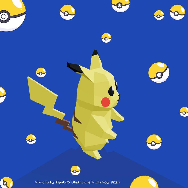 3D Low Poly Pikachu Papercraft Digital Template School Project - PDF ...