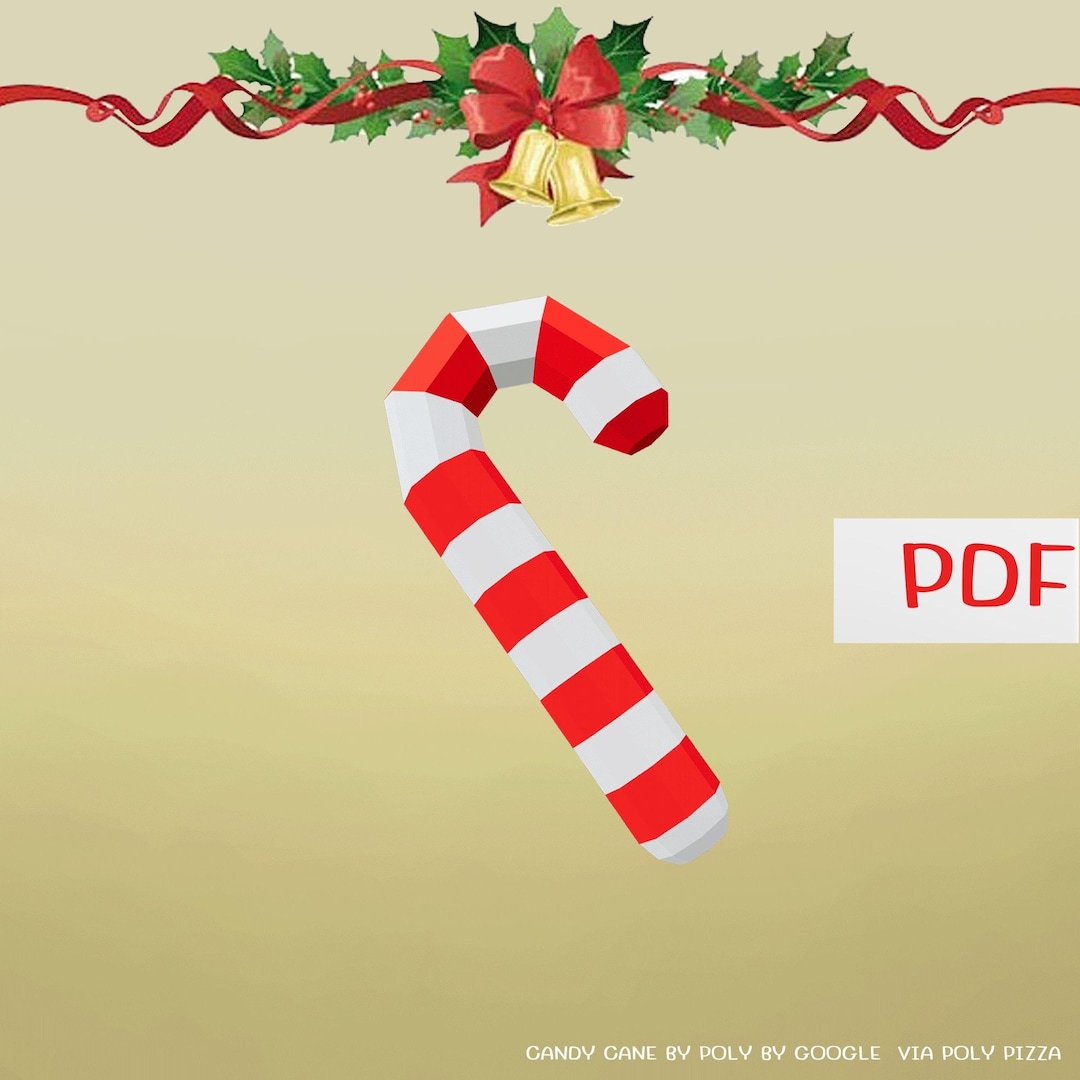 Easy DIY Candy Cane Papercraft Template Low Poly Model Christmas Decor ...
