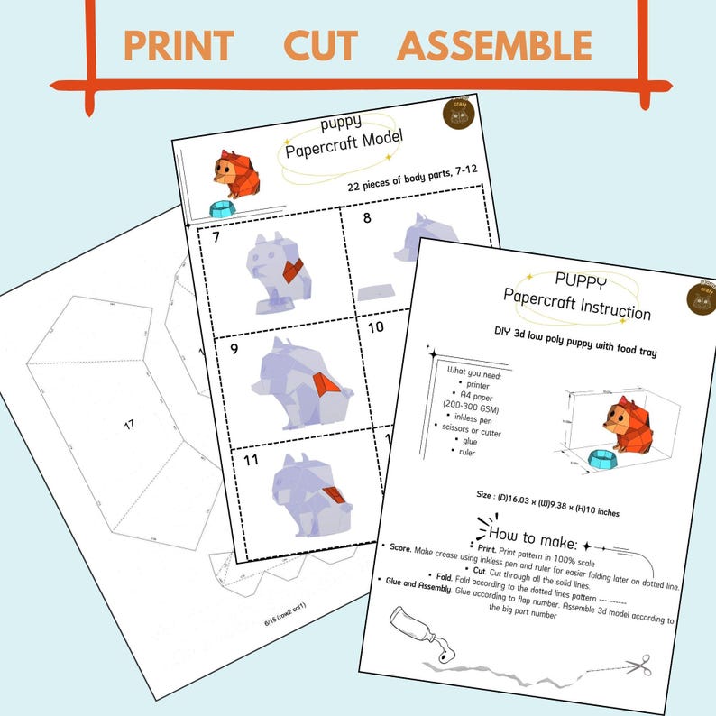 DIY 3D Puppy, Dog Papercraft Digital Template, PDF Download, Home Decor ...