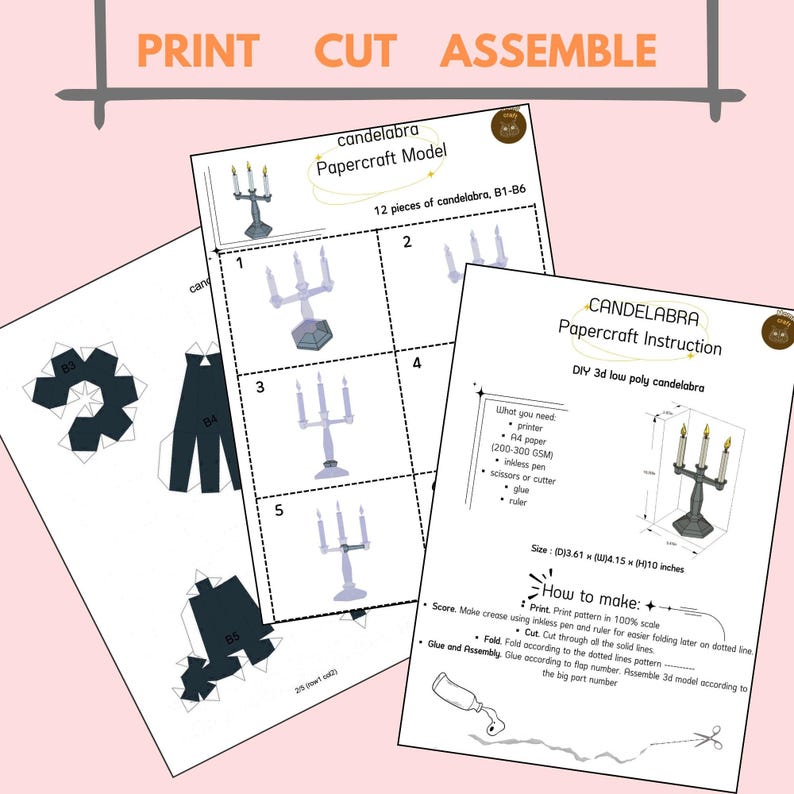 Candelabra Papercraft Digital Template 3D Low Poly Model Table Home ...