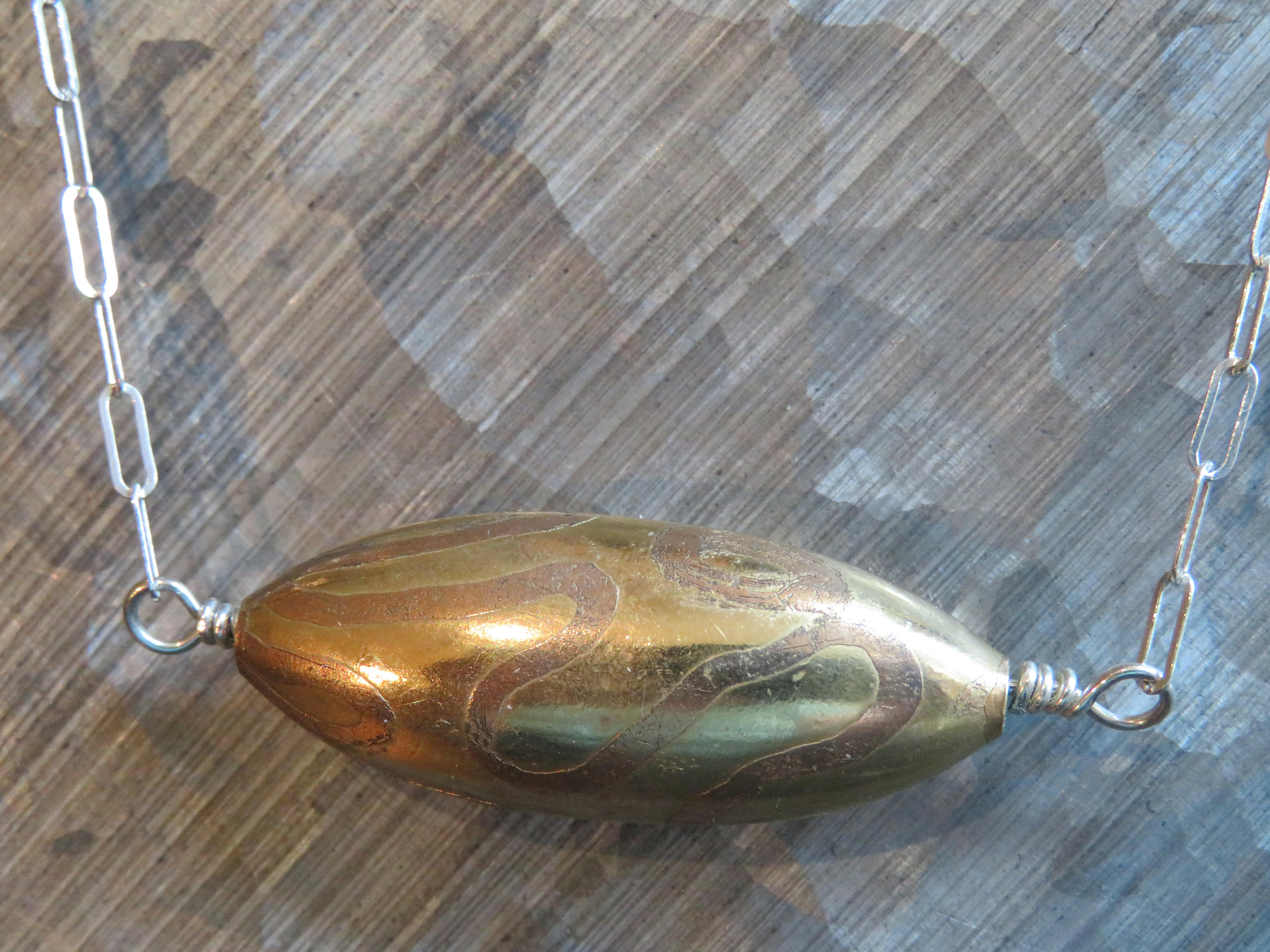 Undulate - etched brass, freshwater pearl and sterling silver necklace ...