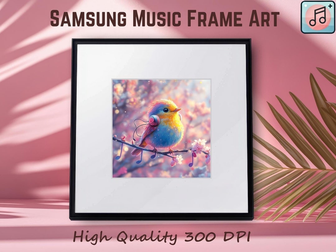 Samsung Music Frame Art, Cute Bird With Headphones Wall Decor | Pastel ...